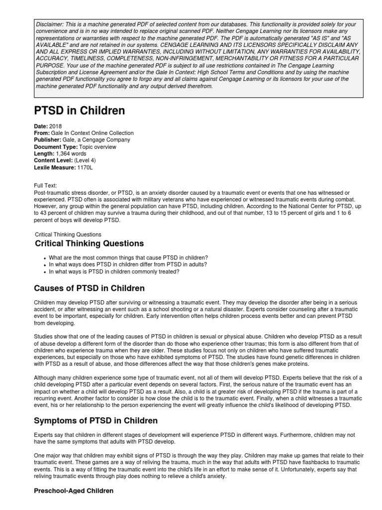 PTSD in Children: Critical Thinking Questions | PDF | Posttraumatic ...