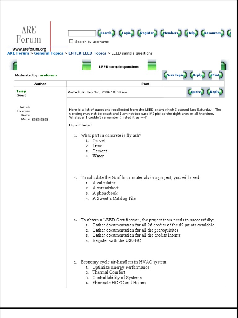 LEED Sample Questions | PDF | Ventilation (Architecture) | Leadership ...