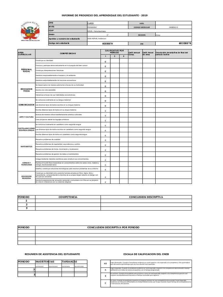 Libreta de Notas Excel 2019 | PDF | Segundo lenguaje | Cognición