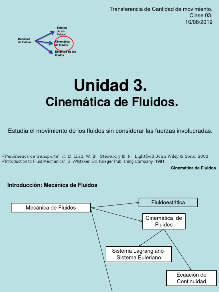 U3. Cinemática de Fluidos | Descargar gratis PDF | Mecánica de fluidos | Fluido