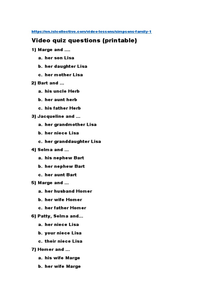 Video Quiz Questions (Printable) | PDF