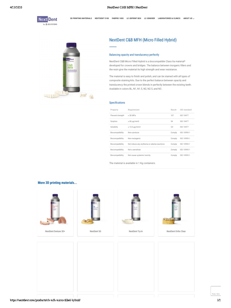 Nextdent Crown and Bridge MFH Microfilled Composite 3-D Printing Resin ...