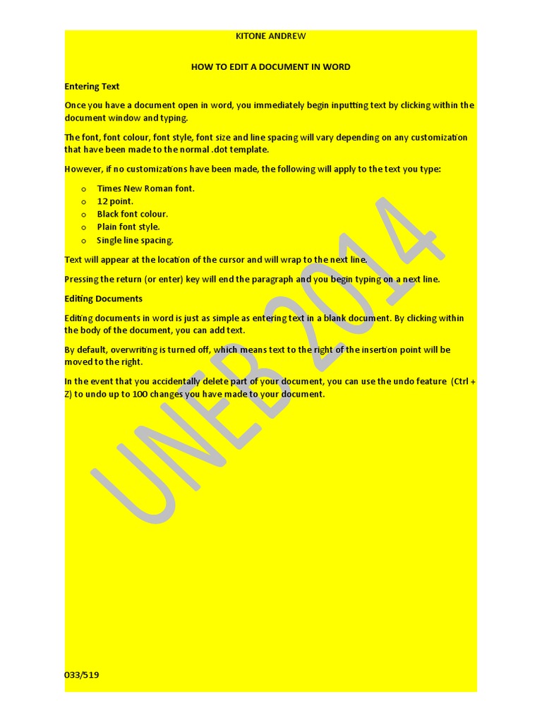 How To Edit A Document in Word Entering Text | PDF | Cursor (User ...
