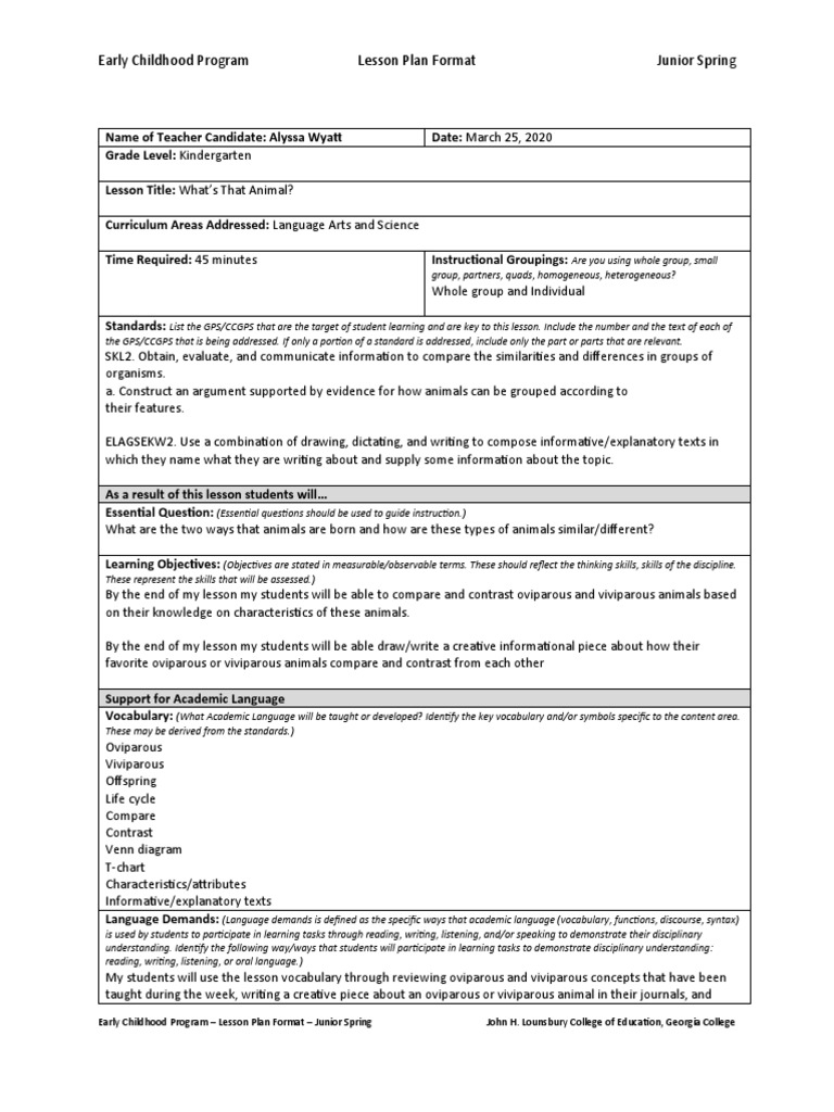 Lesson Plan 5 Whats That Animal | PDF | Educational Assessment | Teaching