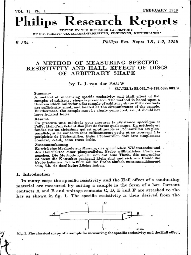 Van Der Pauw Method For Determining Resistivity | PDF | Physics ...