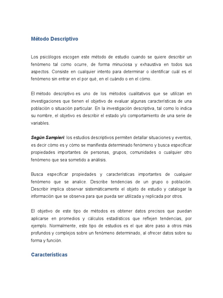 Método Descriptivo: Según Sampieri: los estudios descriptivos permiten ...