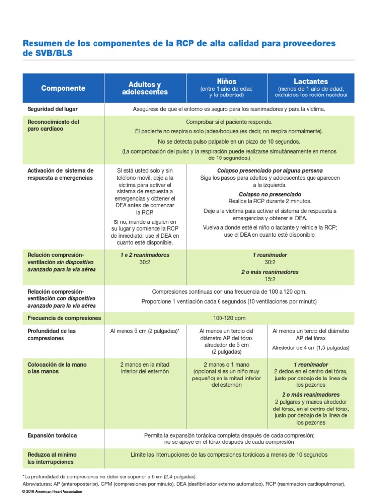 Summary of CPR Components - Spanish | PDF | Reanimación cardiopulmonar ...