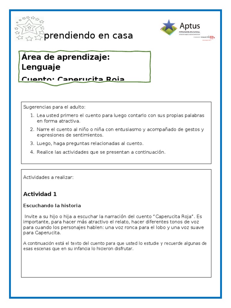 Actividades para contar Caperucita Roja | PDF | Caperucita Roja