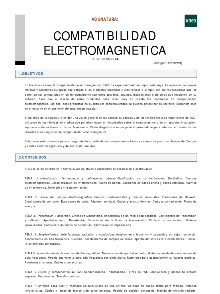 Compatibilidad Electromagnetica: Asignatura | PDF | Radiación ...