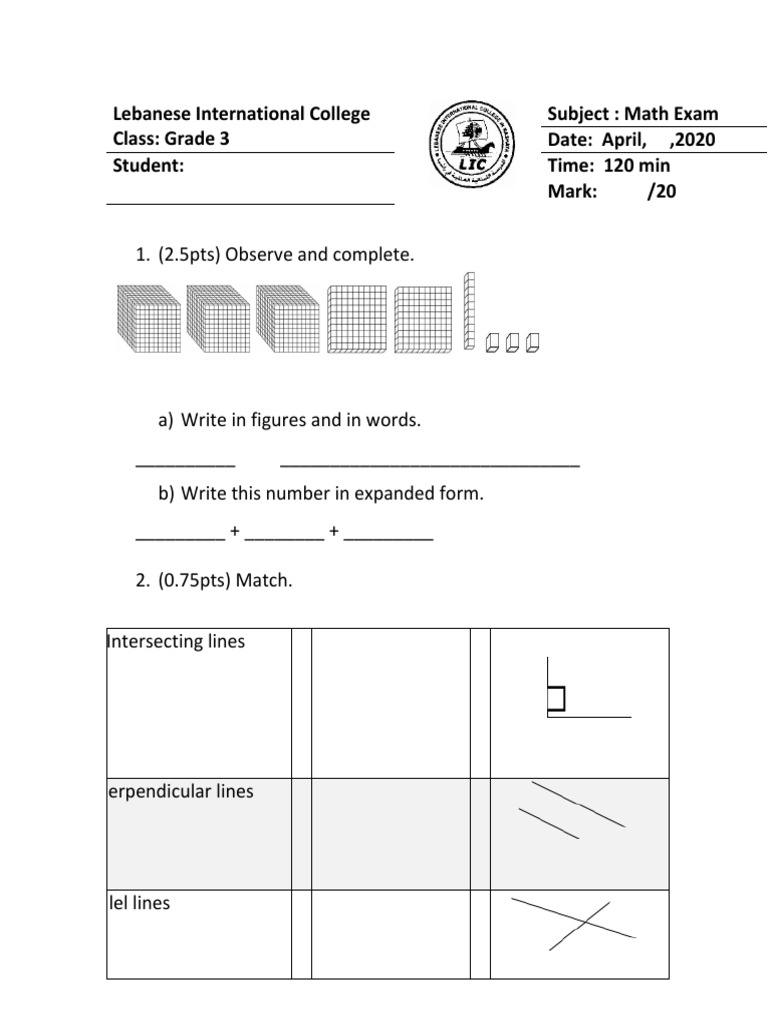 Grade 3 Math Exam Template | PDF