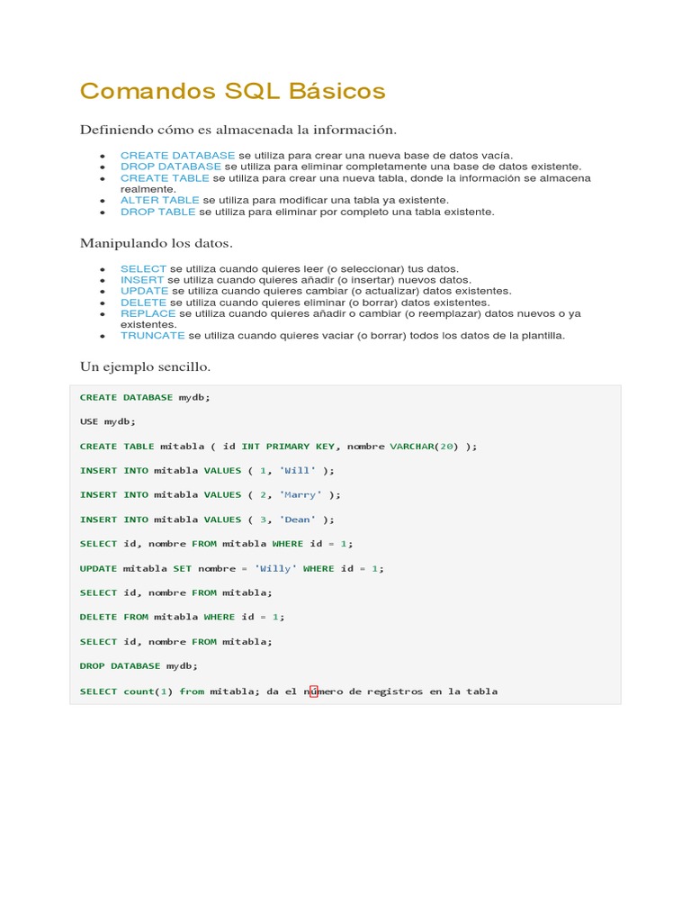 Comandos SQL Básicos | PDF | SQL | Datos
