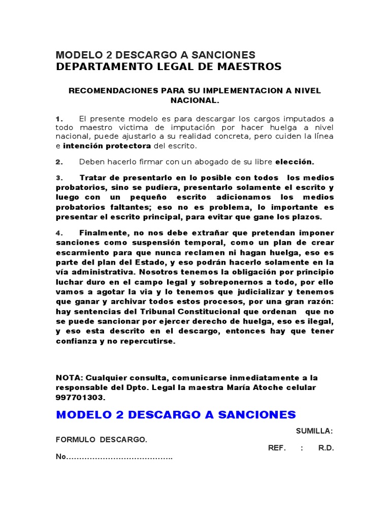 Modelo de Descargo | PDF | Derecho Constitucional | Organización ...