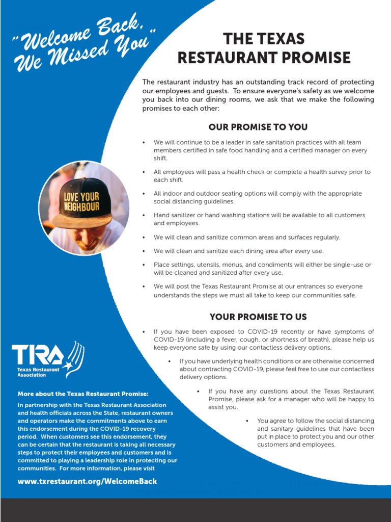 The Texas Restaurant Promise | PDF | Hand Washing | Restaurant And Catering