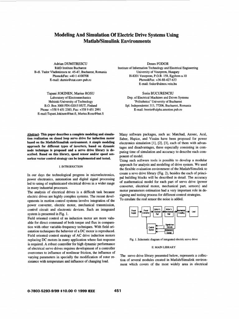 Modeling and Simulation of Electric Drive Systems Using Matlab/Simulink ...