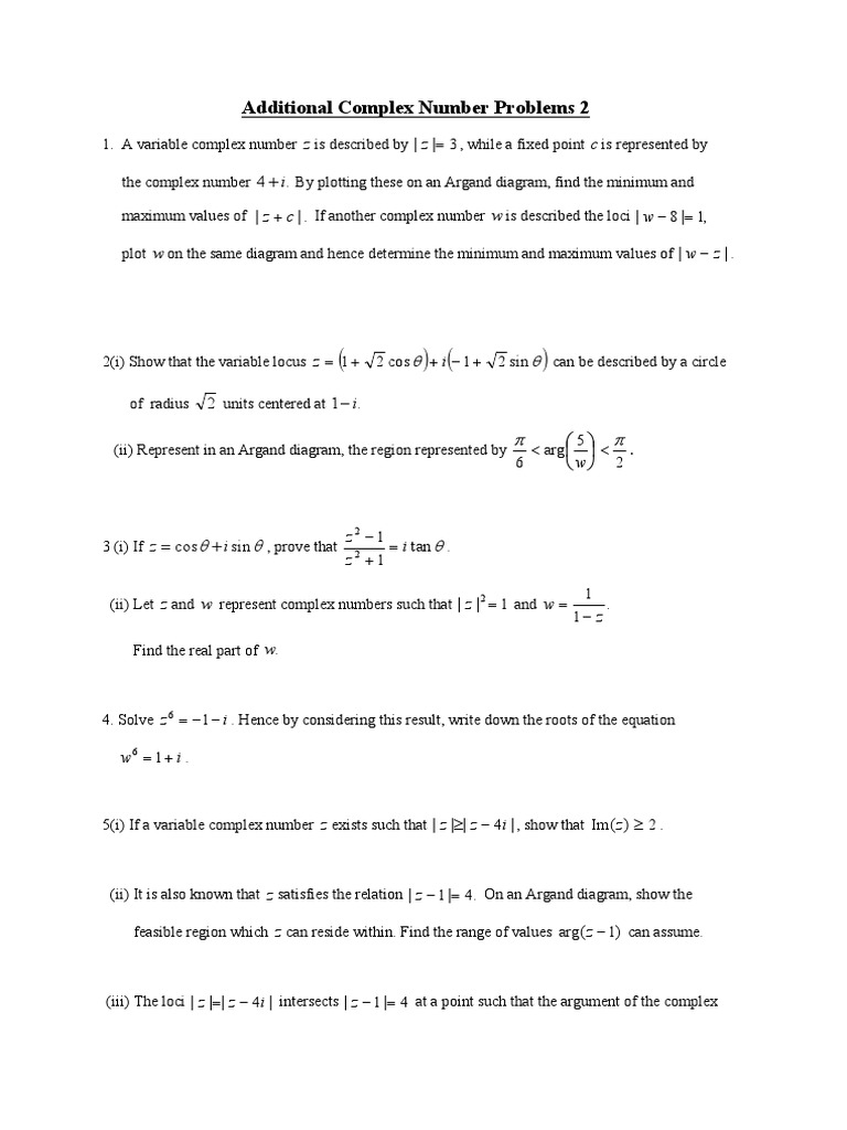 Additional Complex Number Problems 2 PDF | Download Free PDF | Complex ...