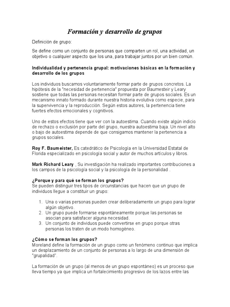 Formación y Desarrollo de Grupos | PDF | Psicología Social | Sicología