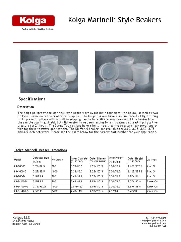Kolga Marinelli Beaker Spec Sheet | PDF | Nature