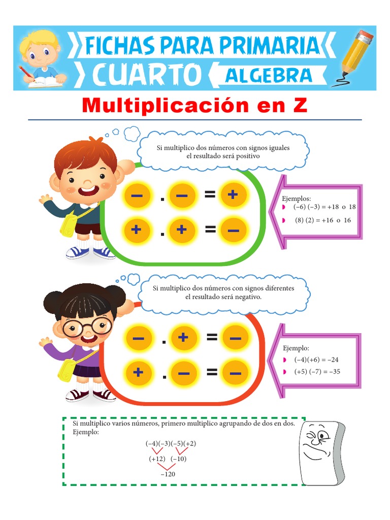 Multiplicación de Números Enteros para Cuarto de Primaria PDF | PDF ...