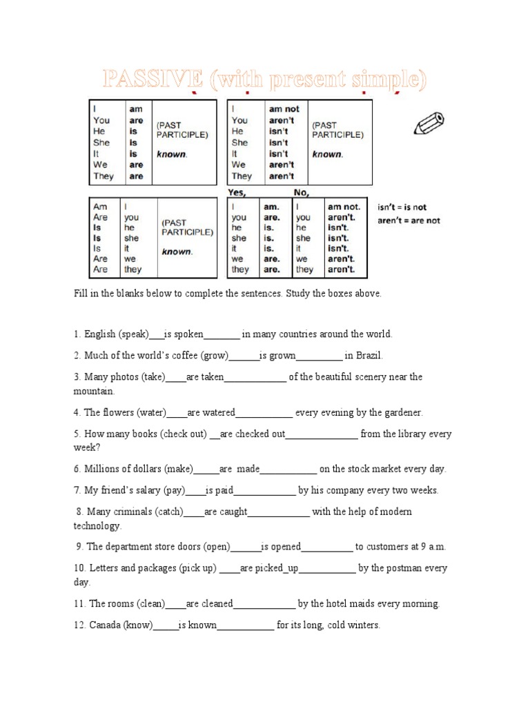 Homework Passive Voice, Present. | PDF