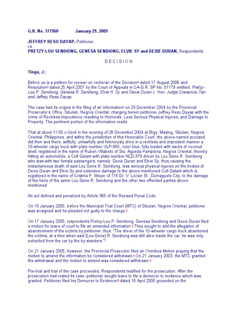 Dayap vs. Sendiong | PDF | Acquittal | Demurrer