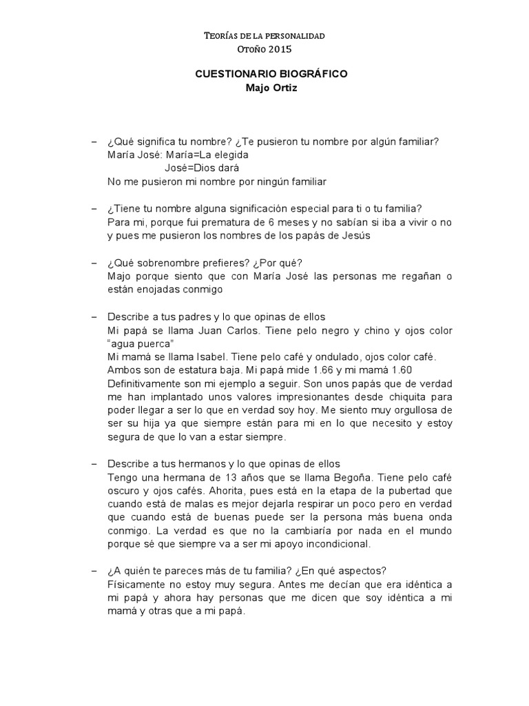 Cuestionario Autobiográfico | PDF