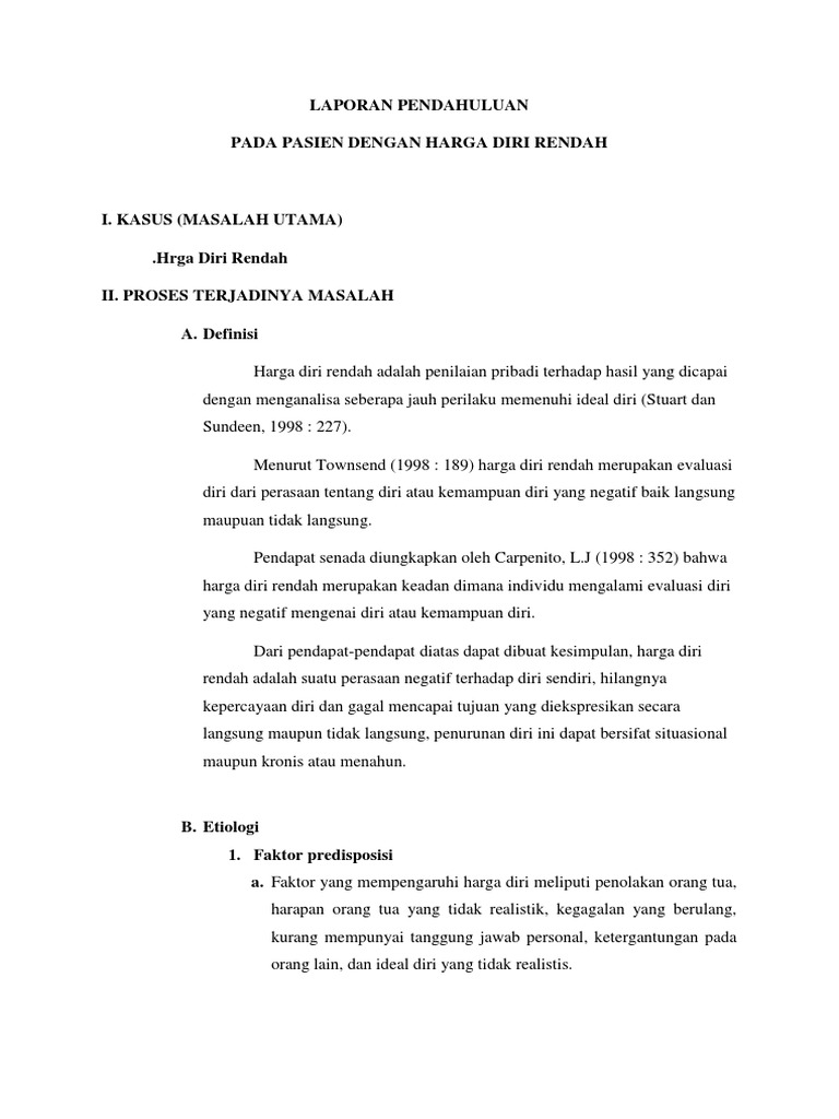 Harga Diri Rendah: Penyebab dan Penanganan | PDF