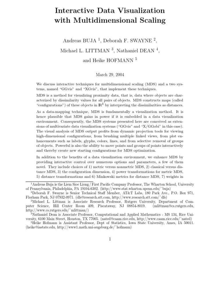 Interactive Data Visualization With Multidimensional Scaling Pdf Distance Mathematical