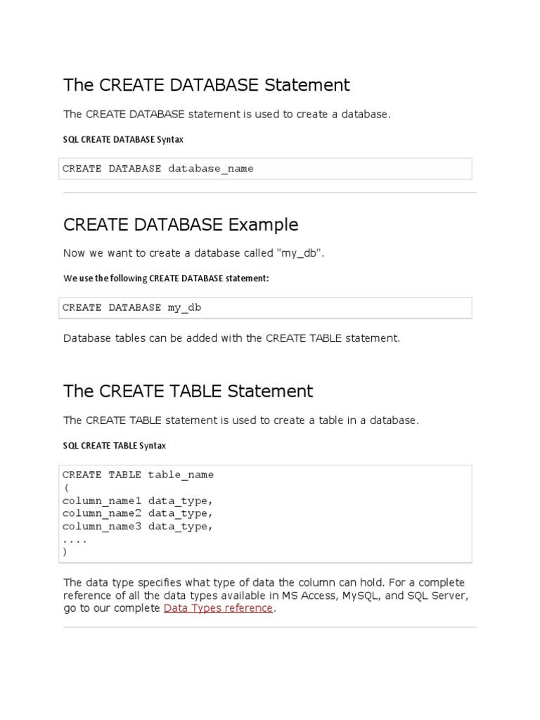 The Create Database Statement Pdf Database Index Relational Database
