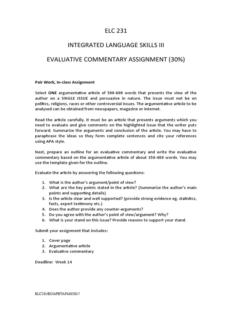 Evaluative Commentary - Guidelines | PDF