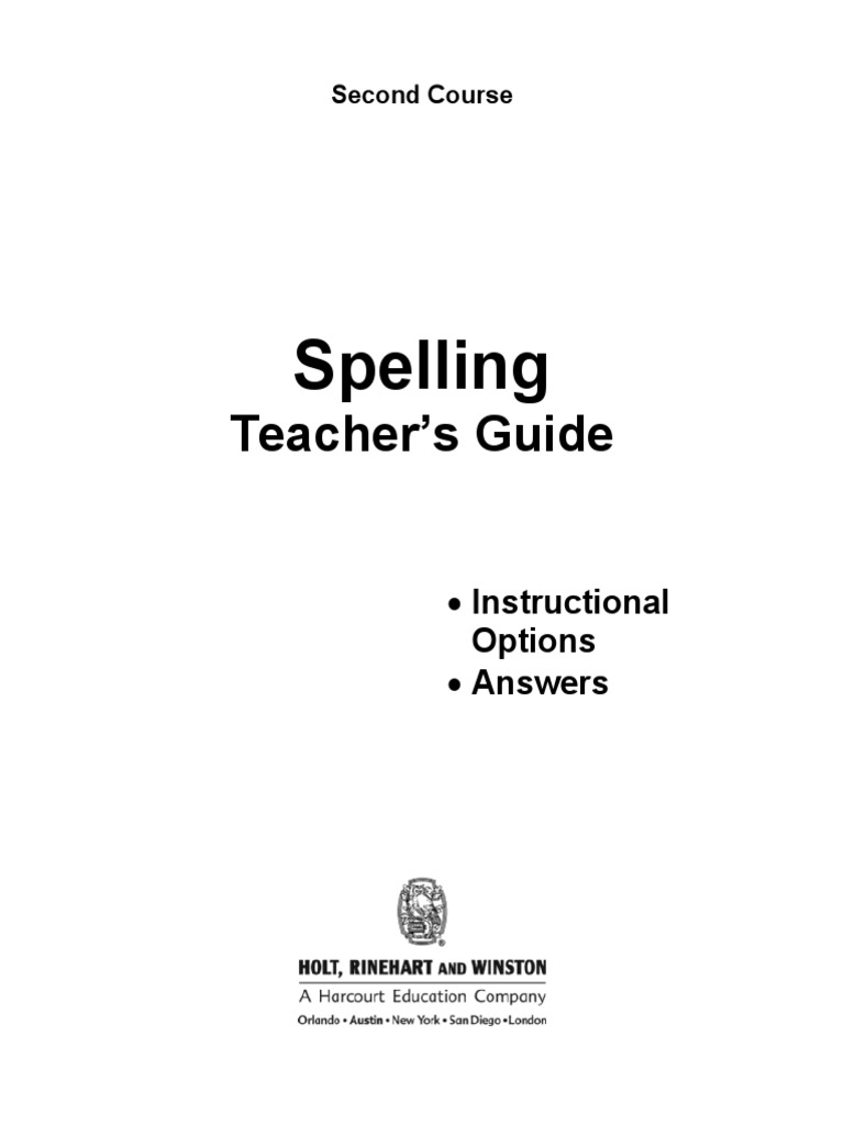 Spelling Lessons and Activities - Second Course TG PDF | PDF ...