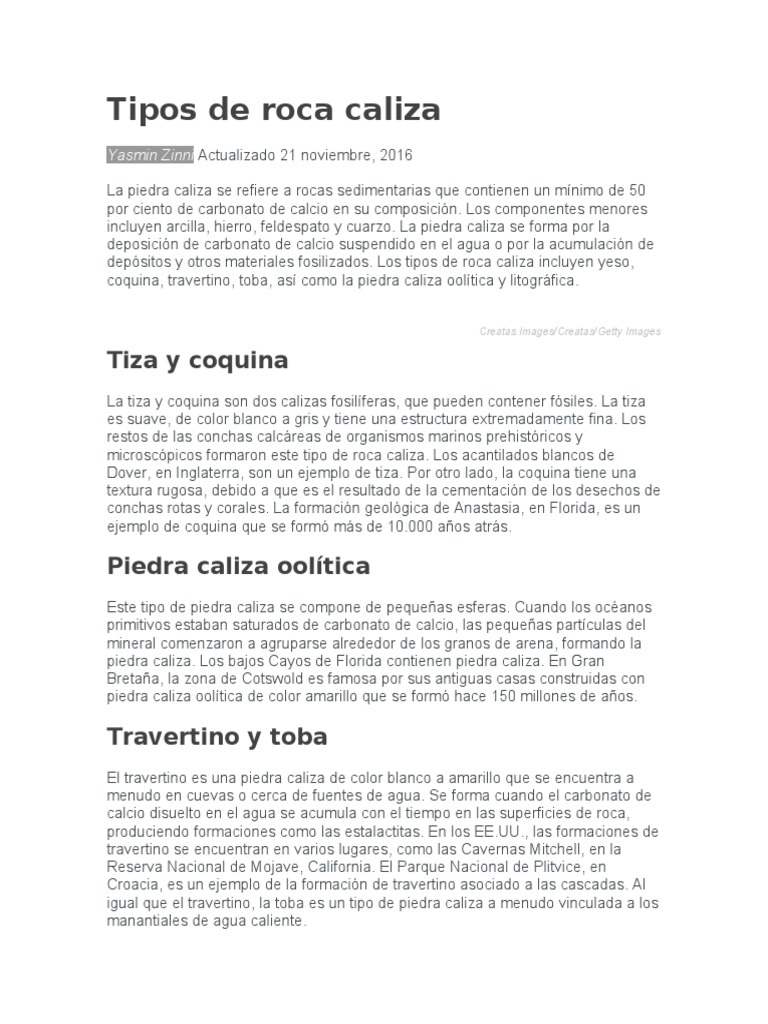 Tipos de Roca Caliza y Ejemplos | PDF | Zeolita | Materiales