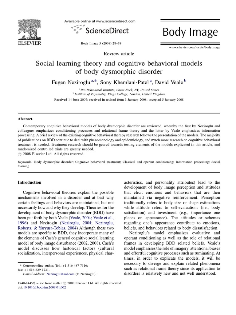 Social Learning Theory and Cognitive Behavioral Models of Body - 2008 - Body Im | PDF ...