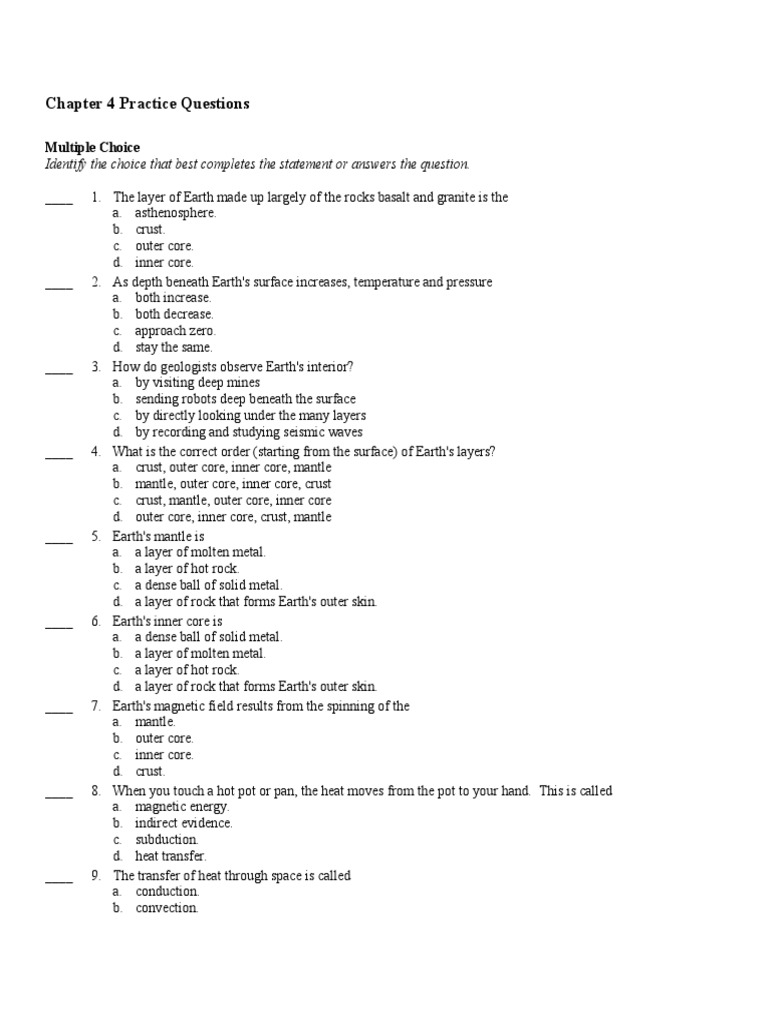 Chapter 4 Practice Questions: Multiple Choice | PDF | Plate Tectonics ...