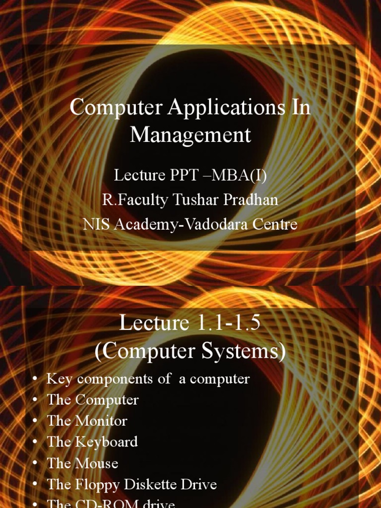 Computer Applications in Management: Lecture PPT - MBA (I) R.Faculty ...