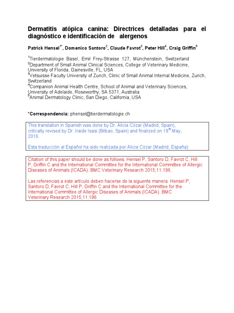 ICADA Diagnostic Guidelines 2015 Spanish | PDF | Alergia | Perros