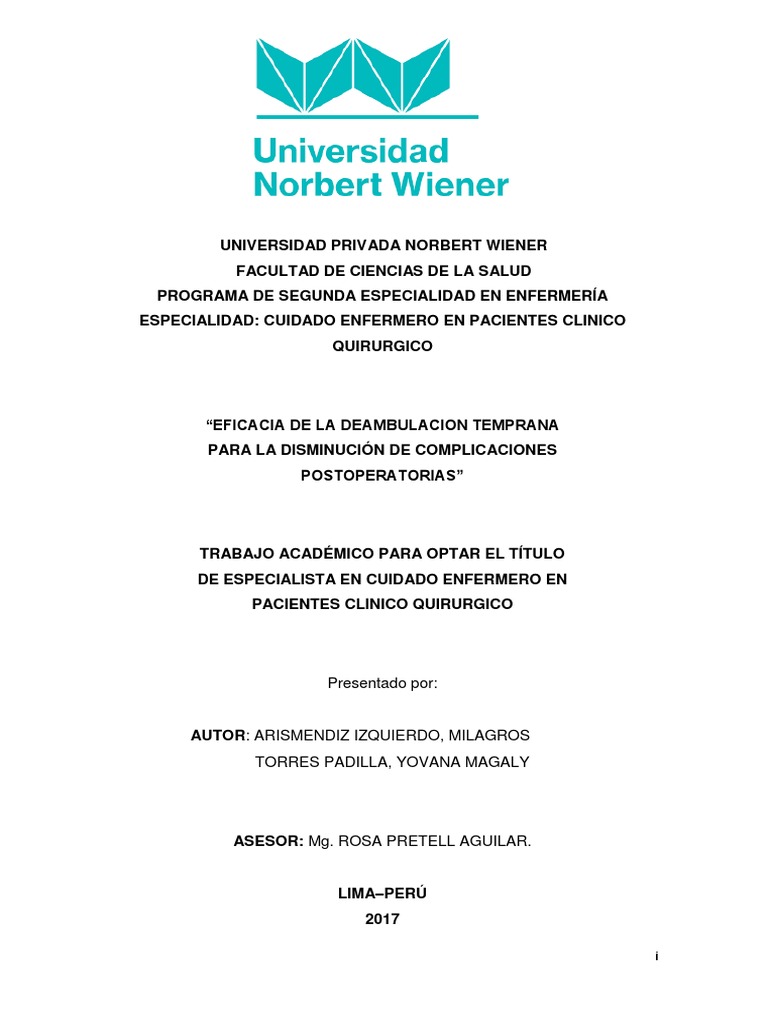 Deambulacion Temprana | PDF | Cirugía | Sangre