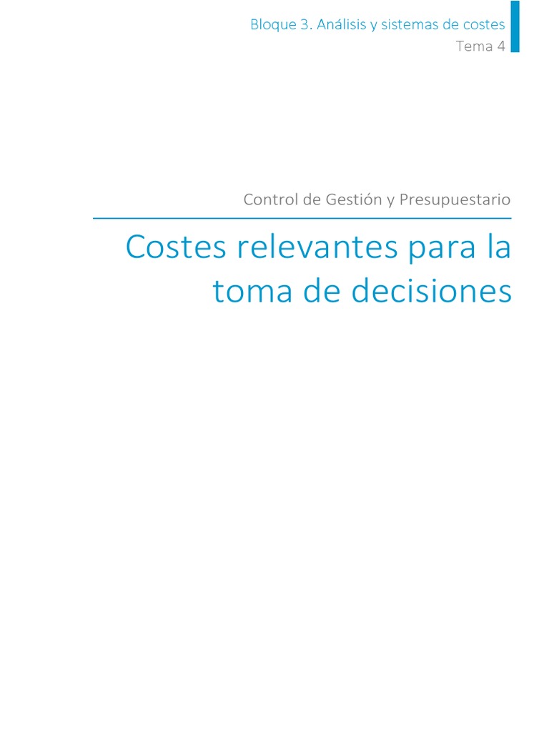 Tema 4. Costes Relevantes para La Toma de Decisiones PDF | PDF | Costo ...