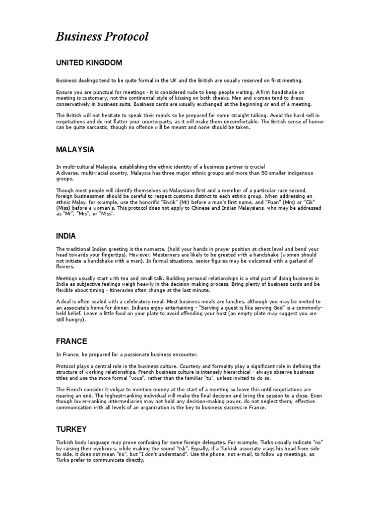 Business Protocol Cultural Discussion | PDF | Malaysia