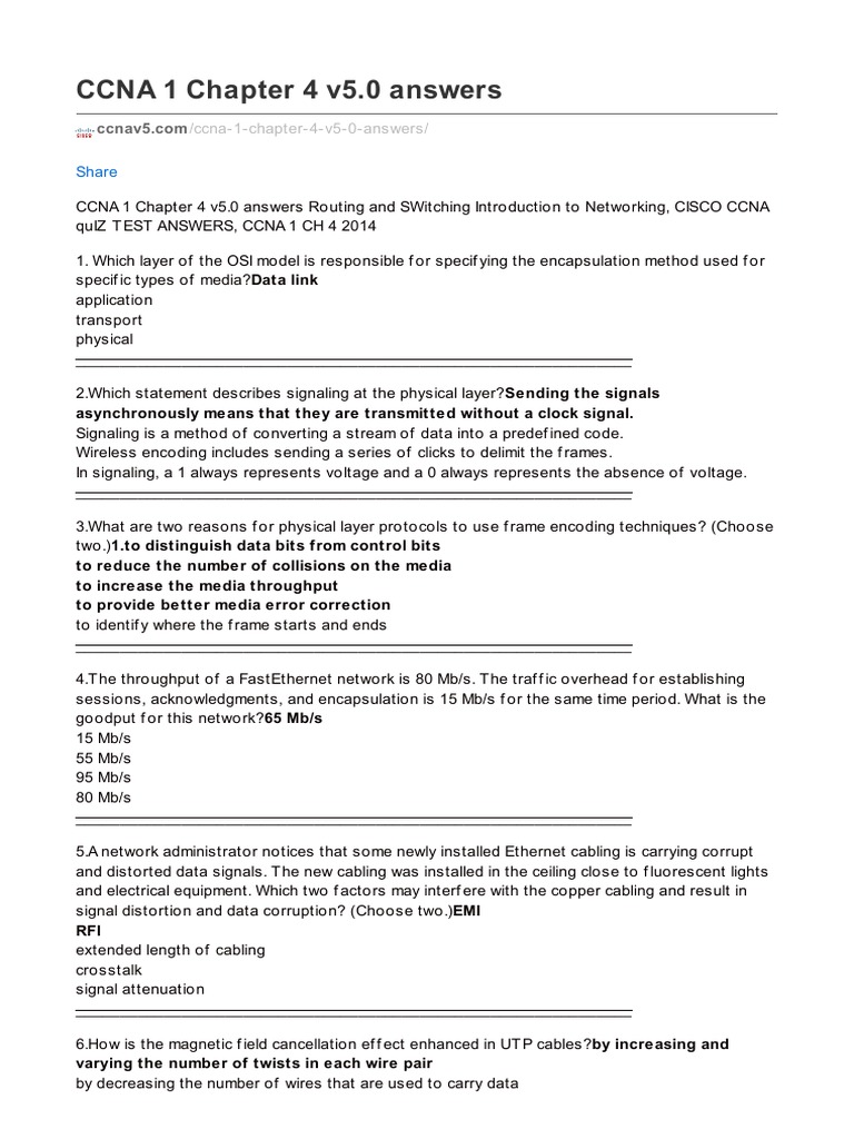 ccna 1 Chapter 4 v5 0 Answers | PDF | Computer Network | Network Topology