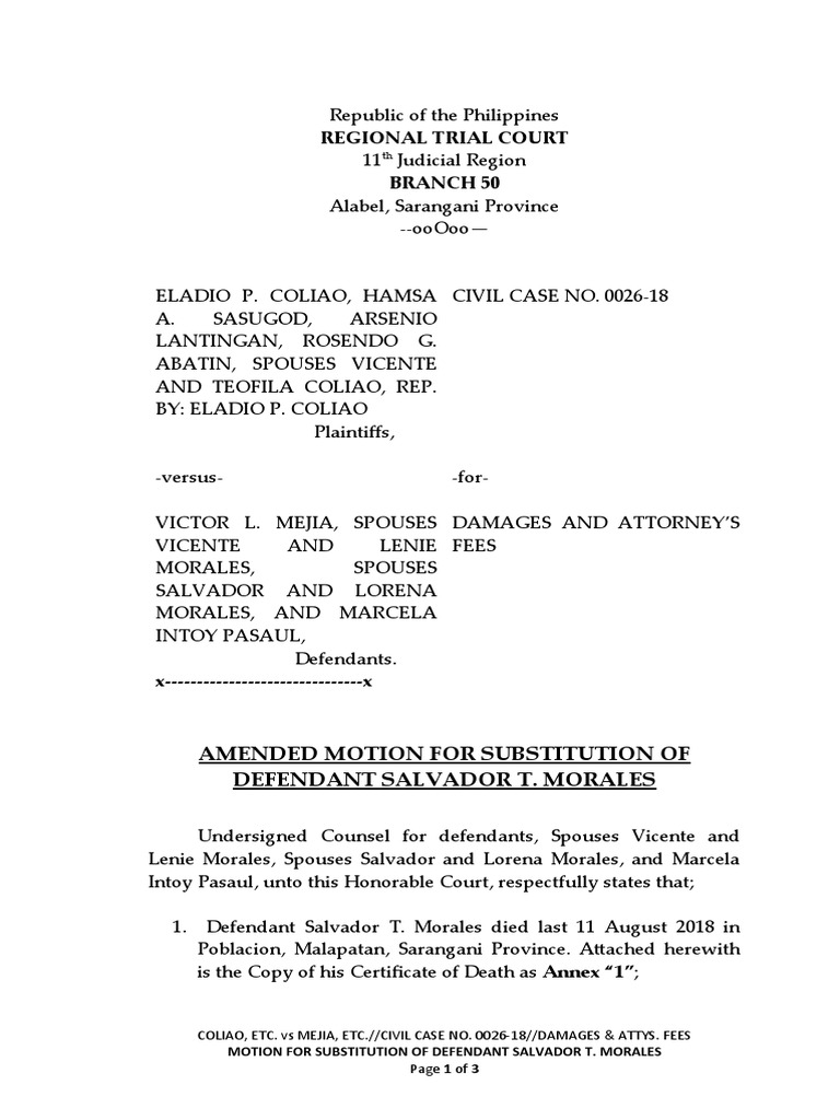 Motion For Substitution - MEJIA | PDF | Lawsuit | Courts
