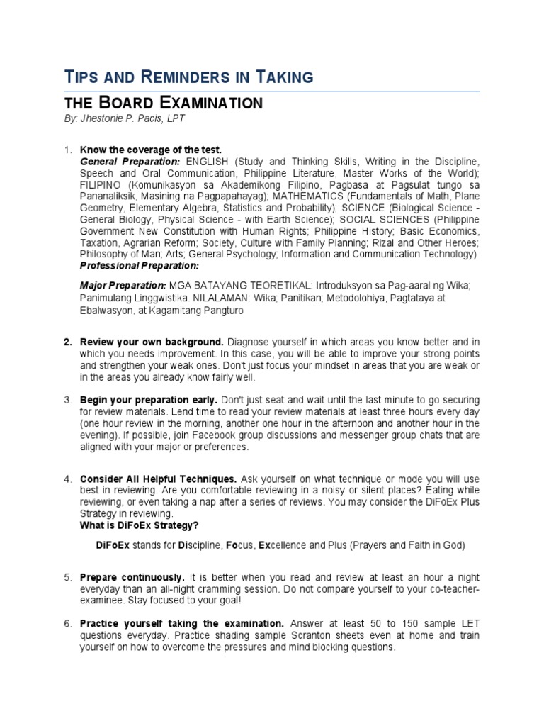 Tips and Reminders in Taking The BLEPT | PDF | Test (Assessment ...