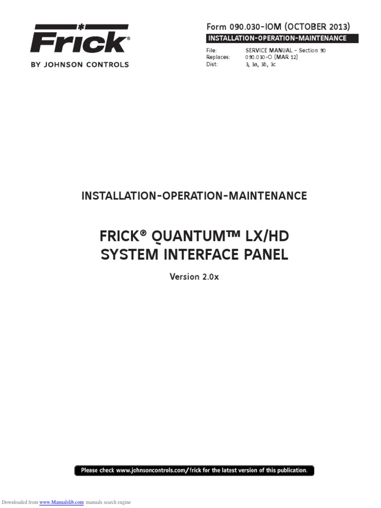 Frick Quantum™ LX/HD System Interface Panel: Installation-Operation ...