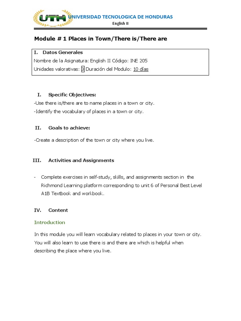 English II: Town Vocabulary & Grammar | PDF | Grammatical Number ...