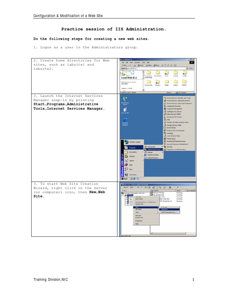Practice Session of IIS Administration.: Do The Following Steps For ...
