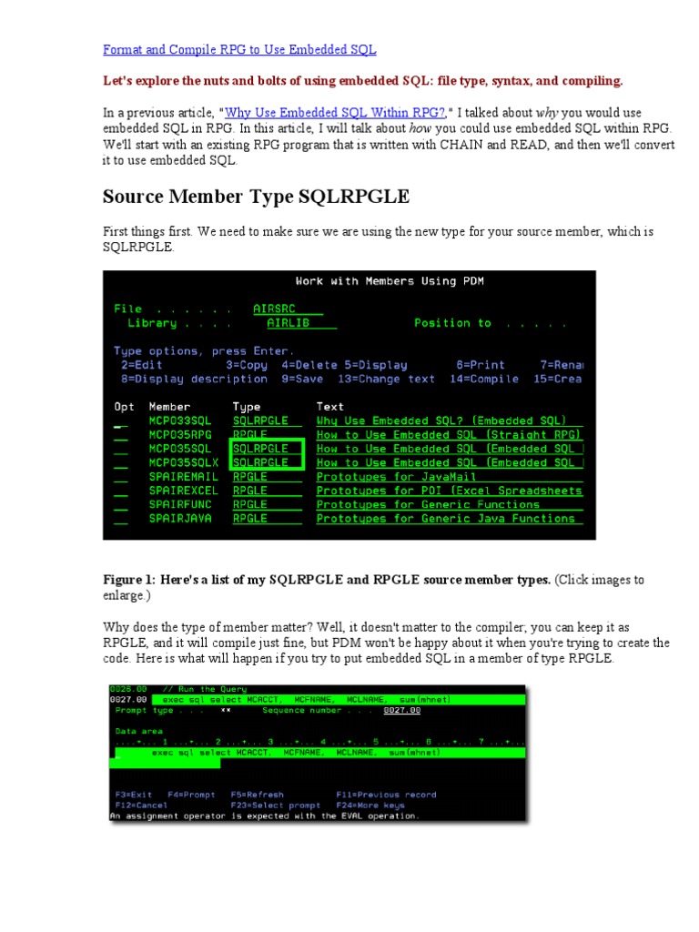 Format And Compile Rpg To Use Embedded Sql Ibm Rpg Computer Data