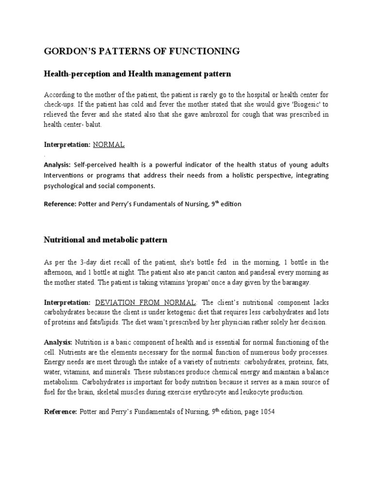 Gordon'S Patterns of Functioning: Health-Perception and Health ...