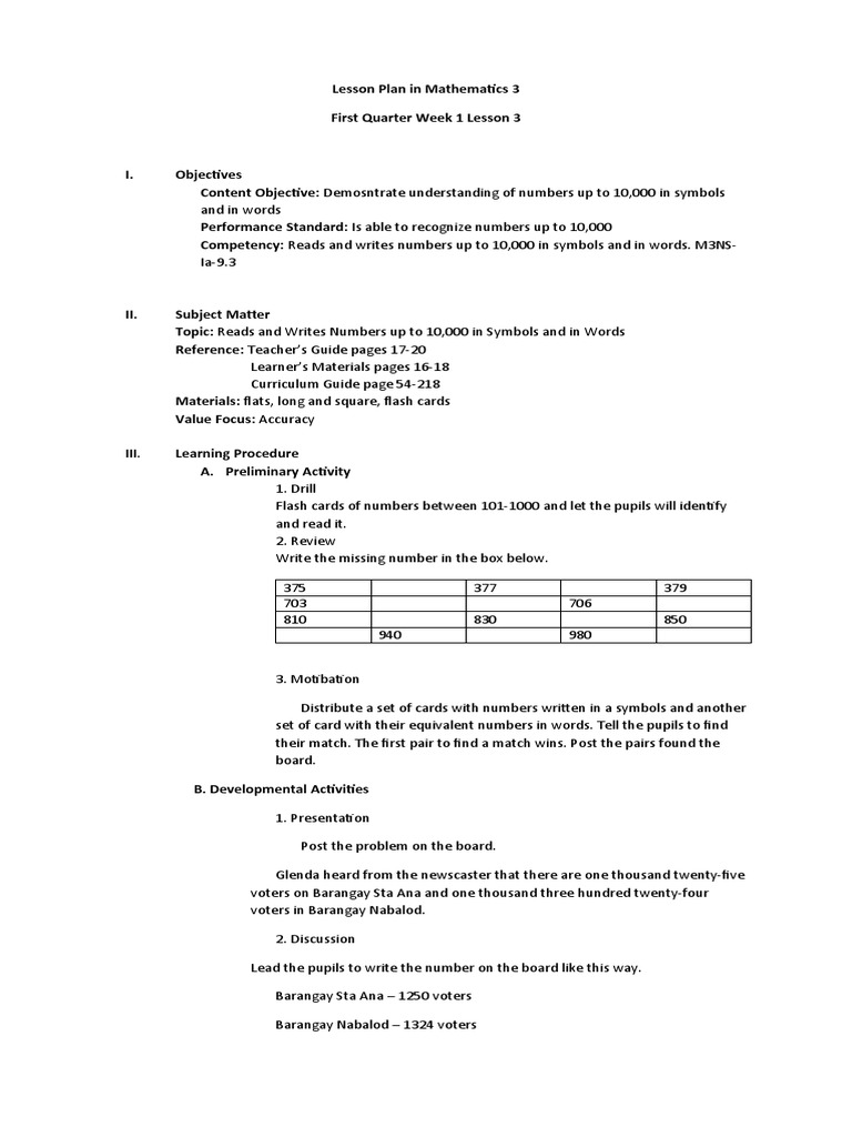 Reading and Writing Numbers to 10,000 | PDF | Lesson Plan | Applied ...