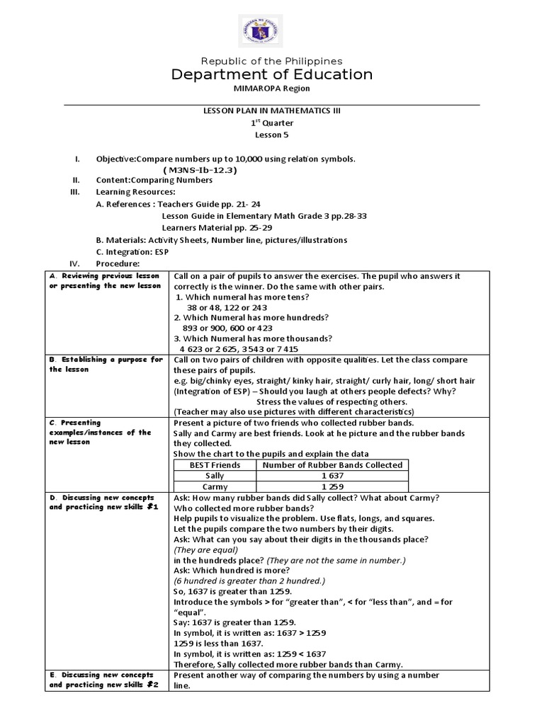 Comparing Numbers Up to 10,000 Lesson Plan | PDF | Numbers | Learning