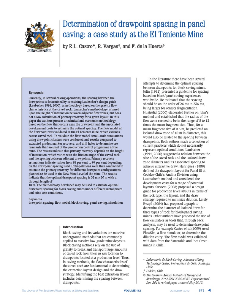 Drawpoint Spacing at Panel Caving PDF | PDF | Mining | Simulation