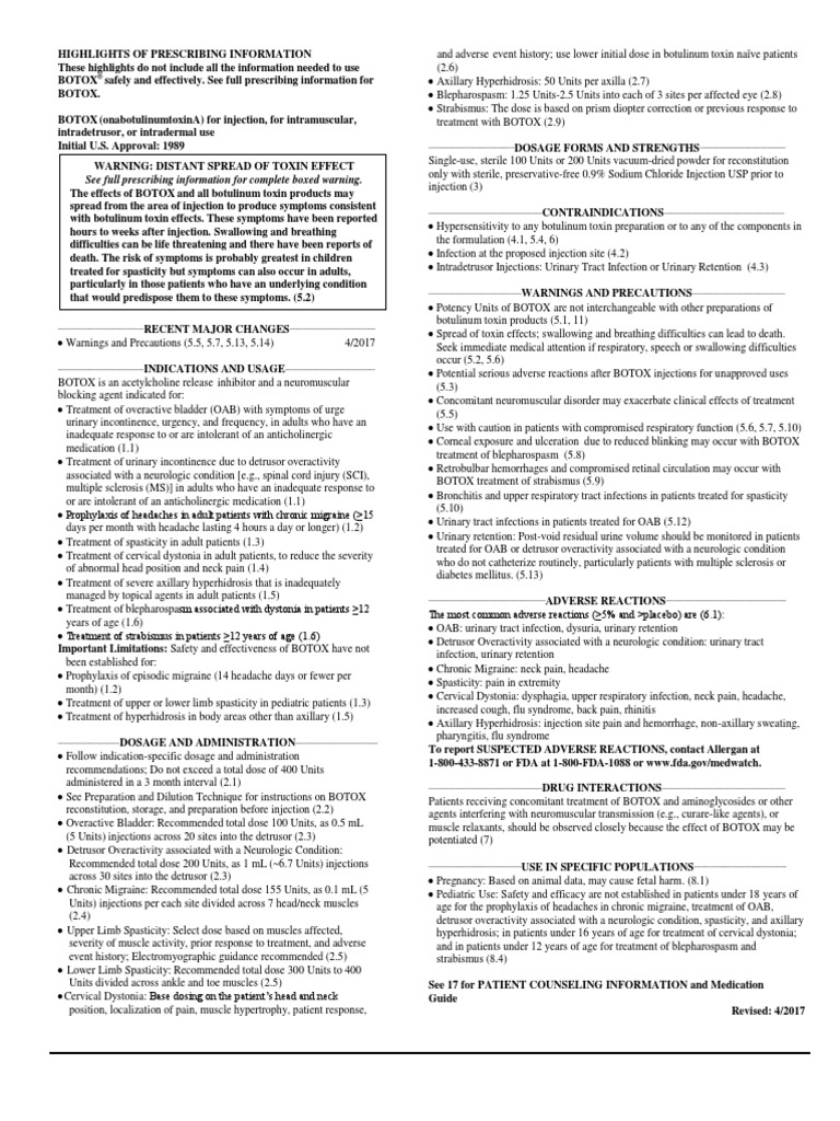 BOTOX 100 and 200 Units | PDF | Botulinum Toxin | Injection (Medicine)